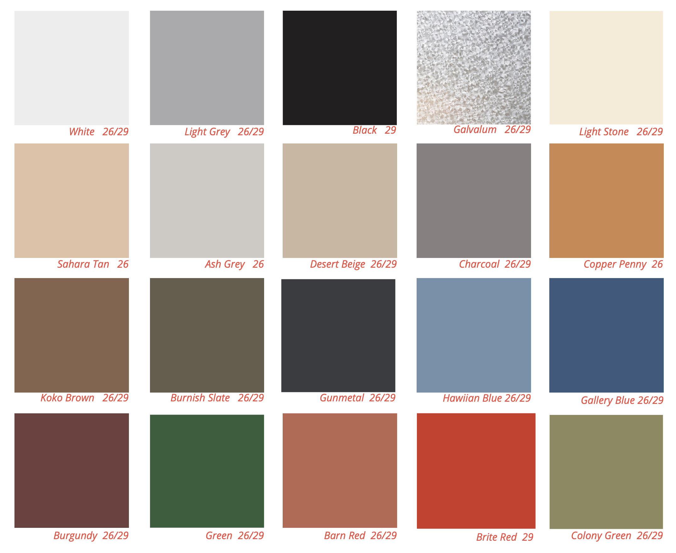 Color Options - Magnum Metals